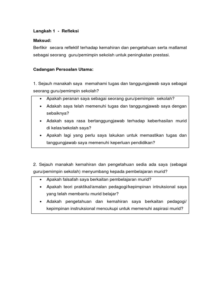 Langkah 1 Borang Refleksi | PDF