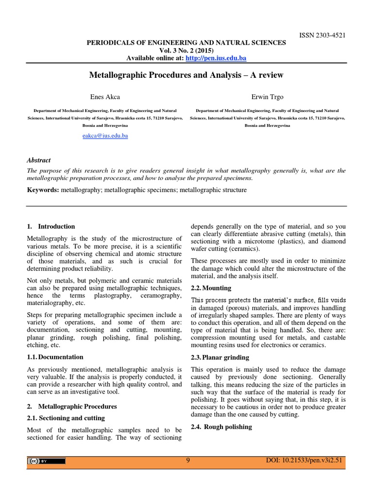 11 Metallographic Procedures and Analysis - A Review 2015 PDF | PDF ...