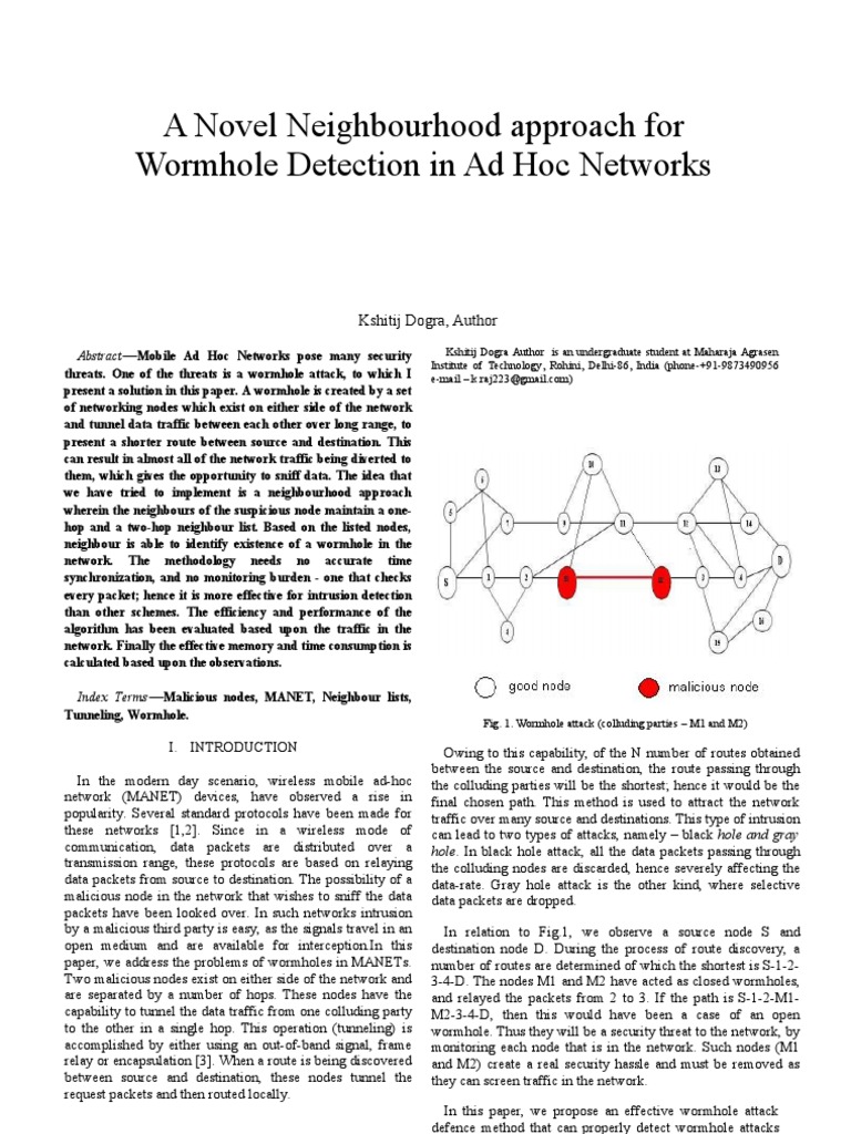 A Novel Neighbourhood Approach For Wormhole Detection In Ad Hoc Networks Pdf Public Key