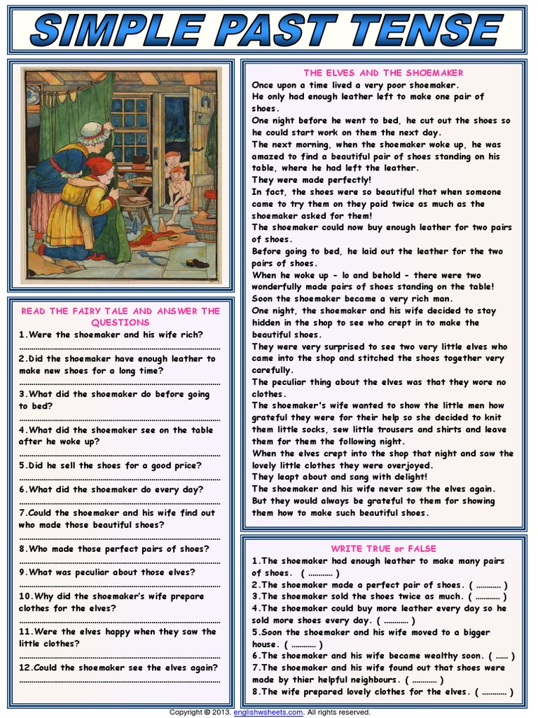 Simple Past Tense The Elves and The Shoemaker 1 | PDF | Shoe | Clothing