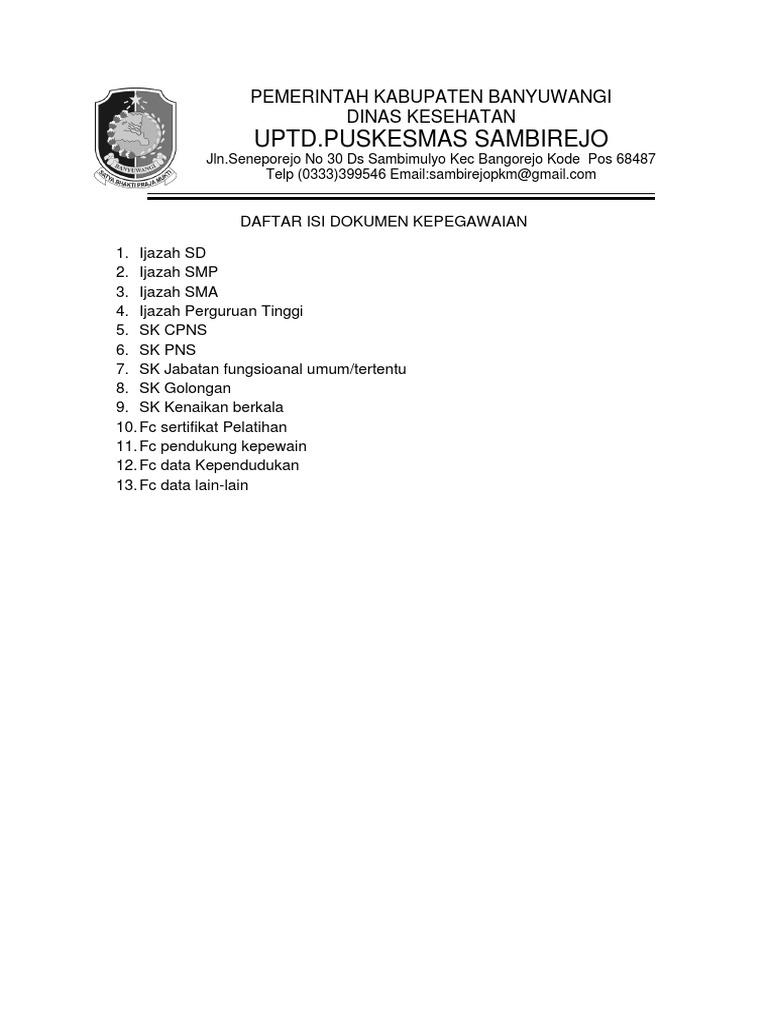 Daftar Isi Urutan File Data Karyawan | PDF