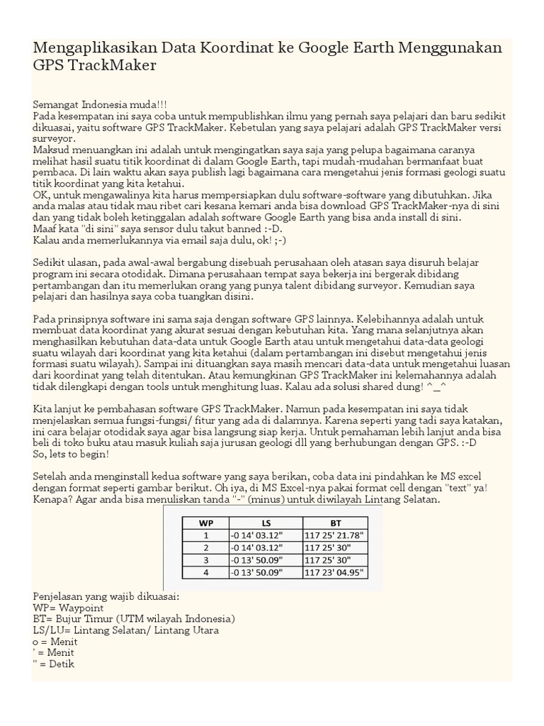 Mengaplikasikan Data Koordinat Ke Google Earth Menggunakan GPS TrackMaker | PDF