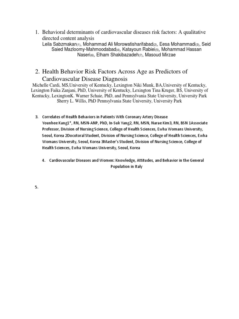 Behavioral Determinants of Cardiovascular Diseases Risk Factors | PDF ...