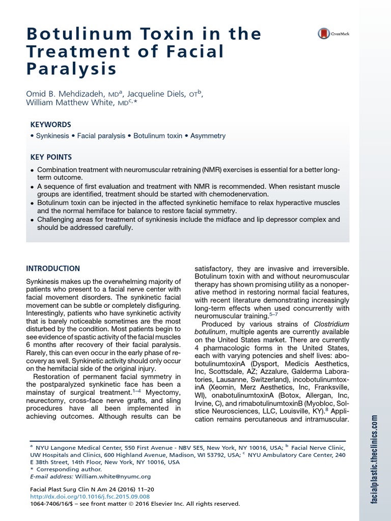 Botulinum Toxin in The Treatment of Facial Paralysis | PDF | Botulinum ...