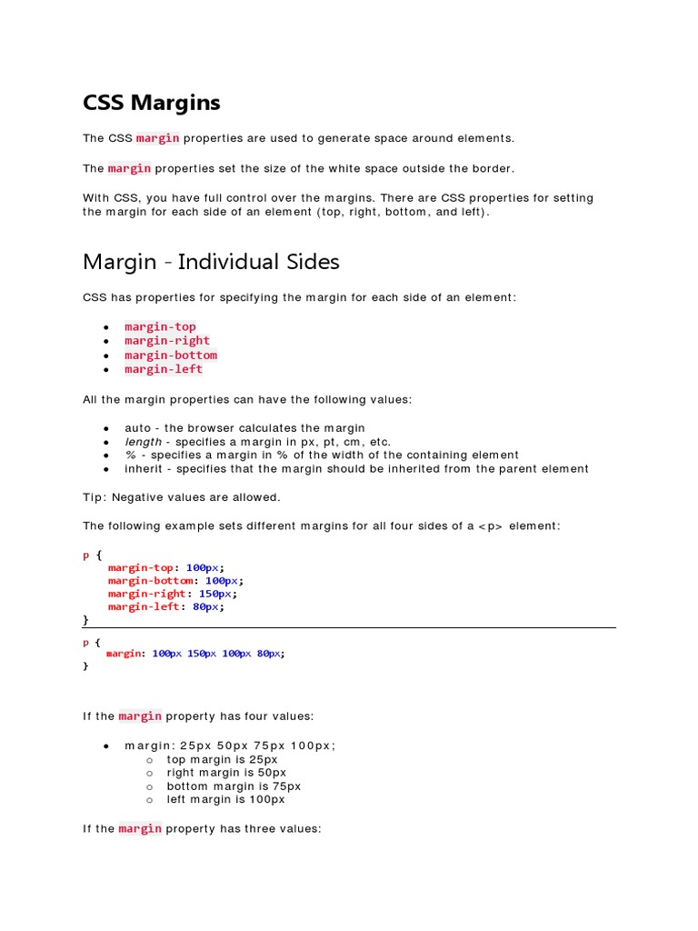 CSS Margins: Margin - Individual Sides | Download Free PDF | Cascading Style Sheets | Typefaces