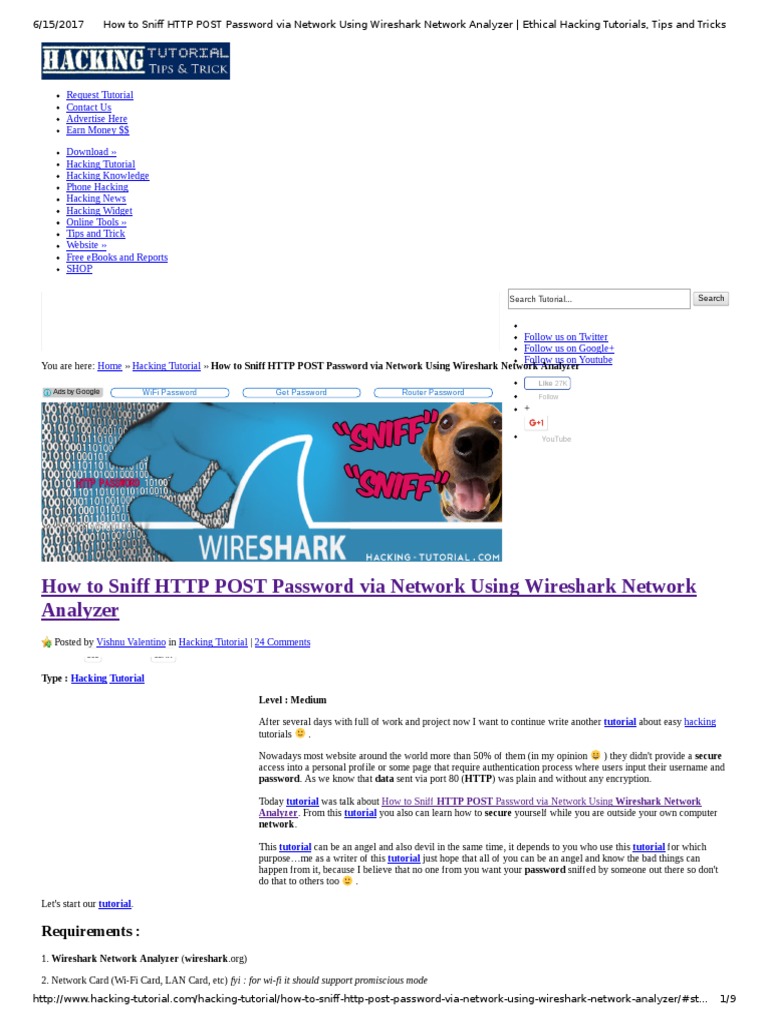 How To Sniff HTTP POST Password Via Network Using Wireshark Network Analyzer - Ethical Hacking ...