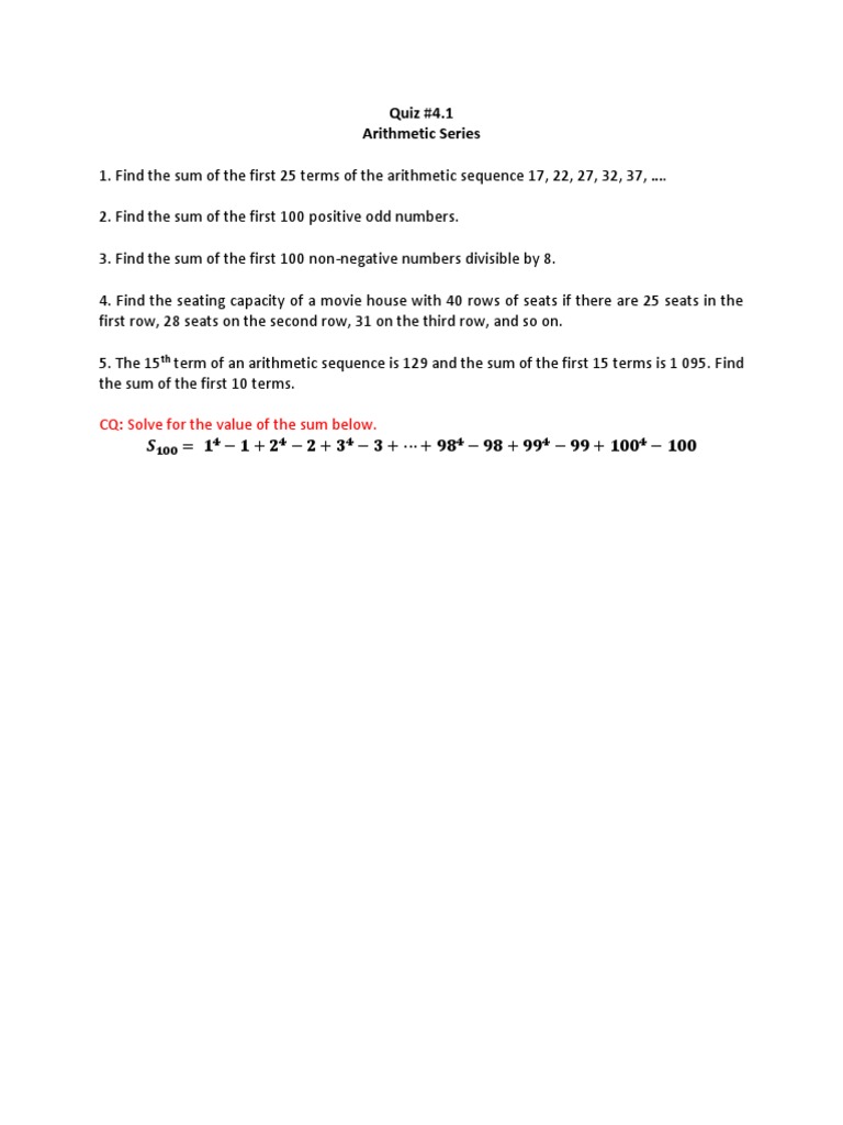Quiz #3 Arithmetic Series | PDF
