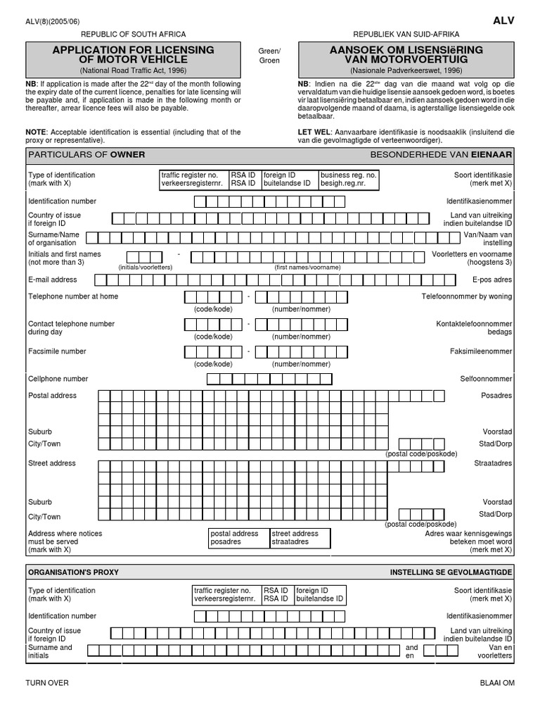 Application For Licencing of Motor Vehicle Form ALV | PDF | Transport ...