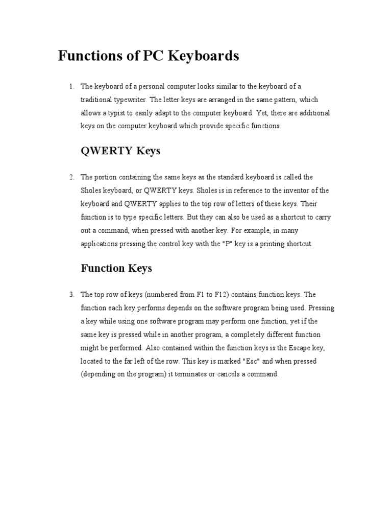 Functions of PC Keyboards Explained | PDF | Computer Keyboard | Input ...