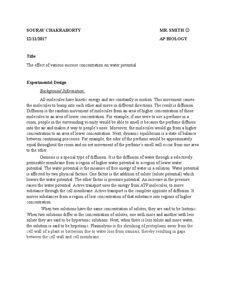 AP Biology Lab 2 Osmosis and Diffusion | PDF | Osmosis | Diffusion