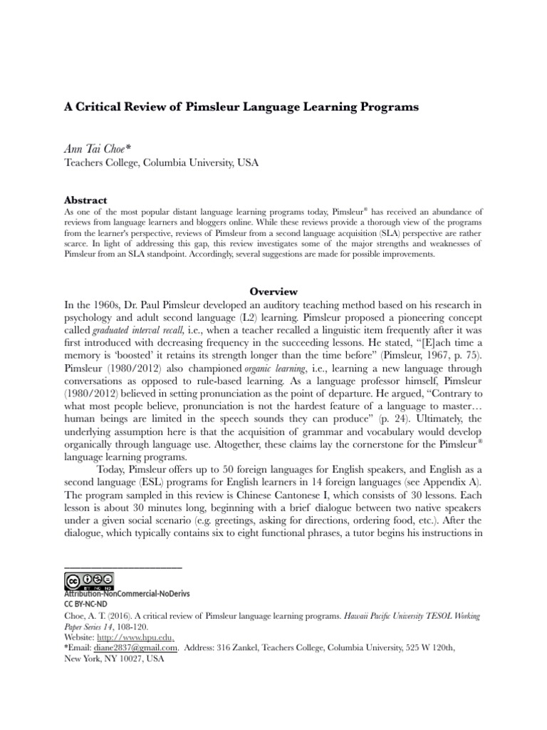 A Critical Review of Pimsleur Language Learning Programs | PDF | Second ...