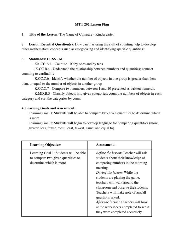 MTT 202 Lesson Plan | PDF | Lesson Plan | Educational Assessment