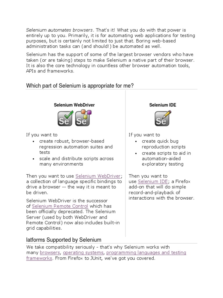 Selenium Automates Browsers | PDF | Selenium (Software) | Safari (Web ...