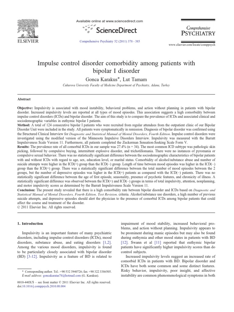 Impulse Control Disorder Comorbidity Among Patients With | PDF ...