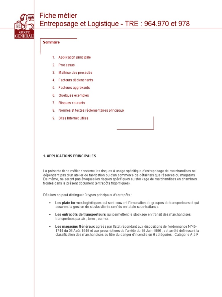 Fiche Métier : Logistique d'Entreposage | PDF | Informatique | Entrepôt