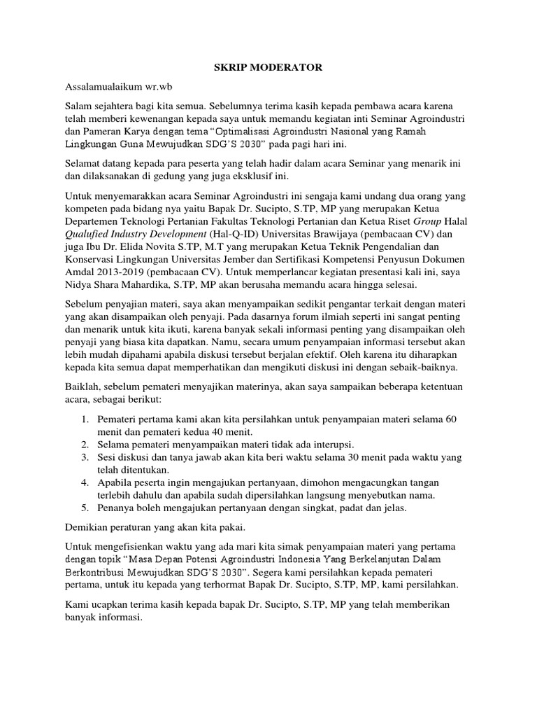 Skrip Moderator Seminar | PDF