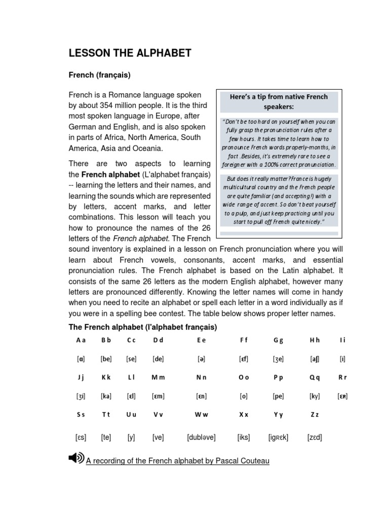 Lesson The Alphabet: French (Français) Here's A Tip From Native French ...