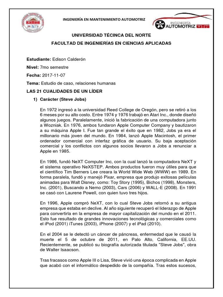 Estudio de Caso-21 Cualidades | PDF | Steve Jobs | Apple Inc.