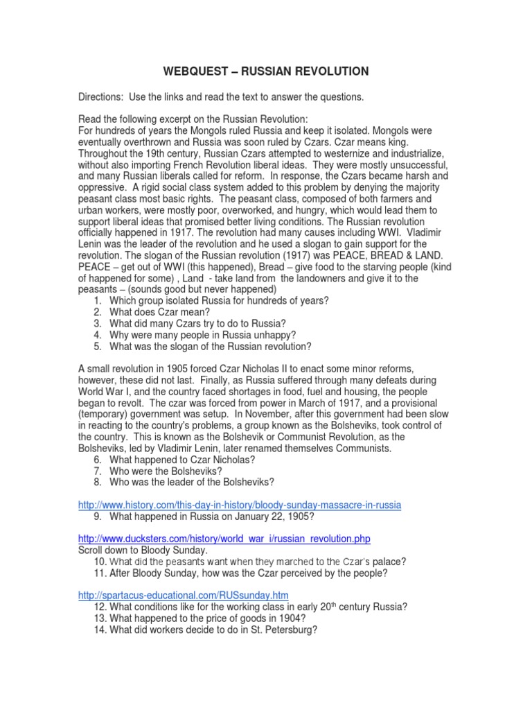 Russian Revolution Webquest Overview | PDF | Russian Revolution ...