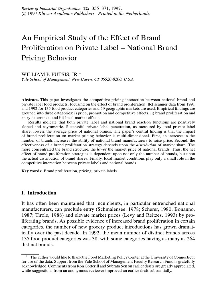 An Empirical Study of The Effect of Brand Proliferation On Private ...