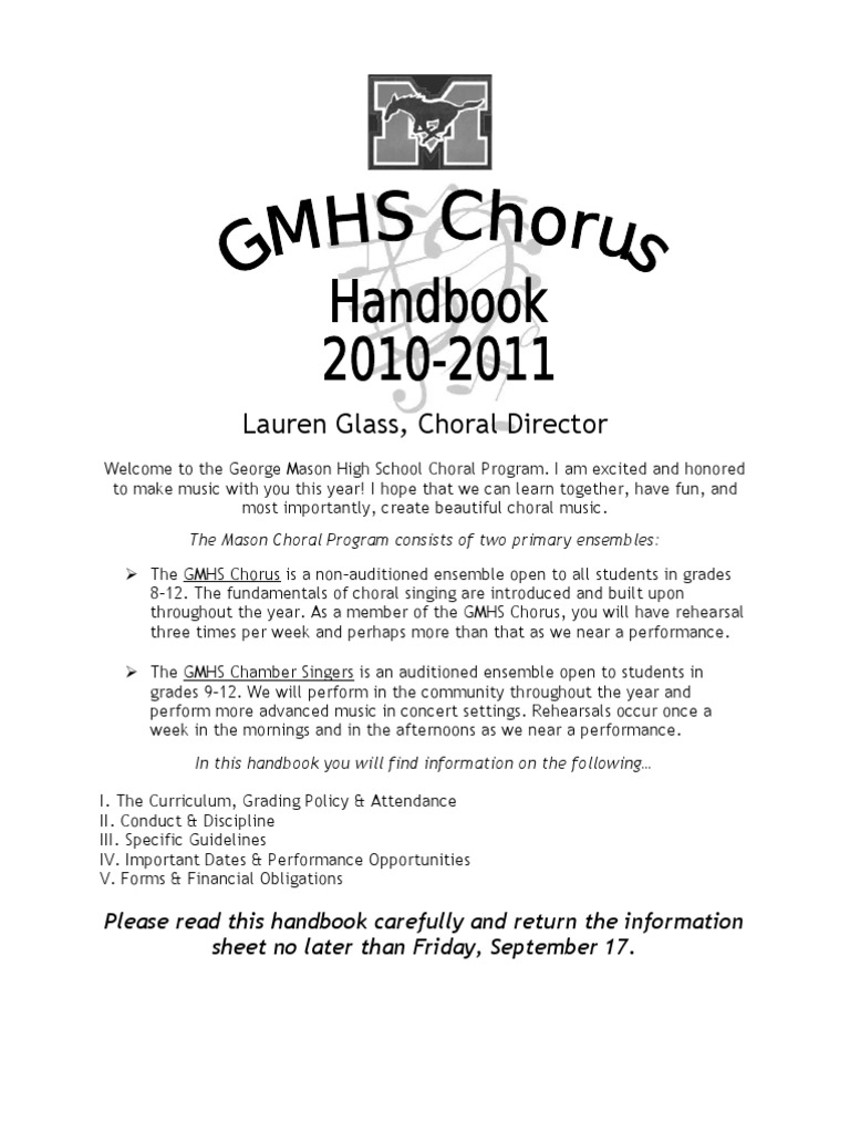 GMHS Choral Program Handbook 2023 | PDF | Choir | Performing Arts