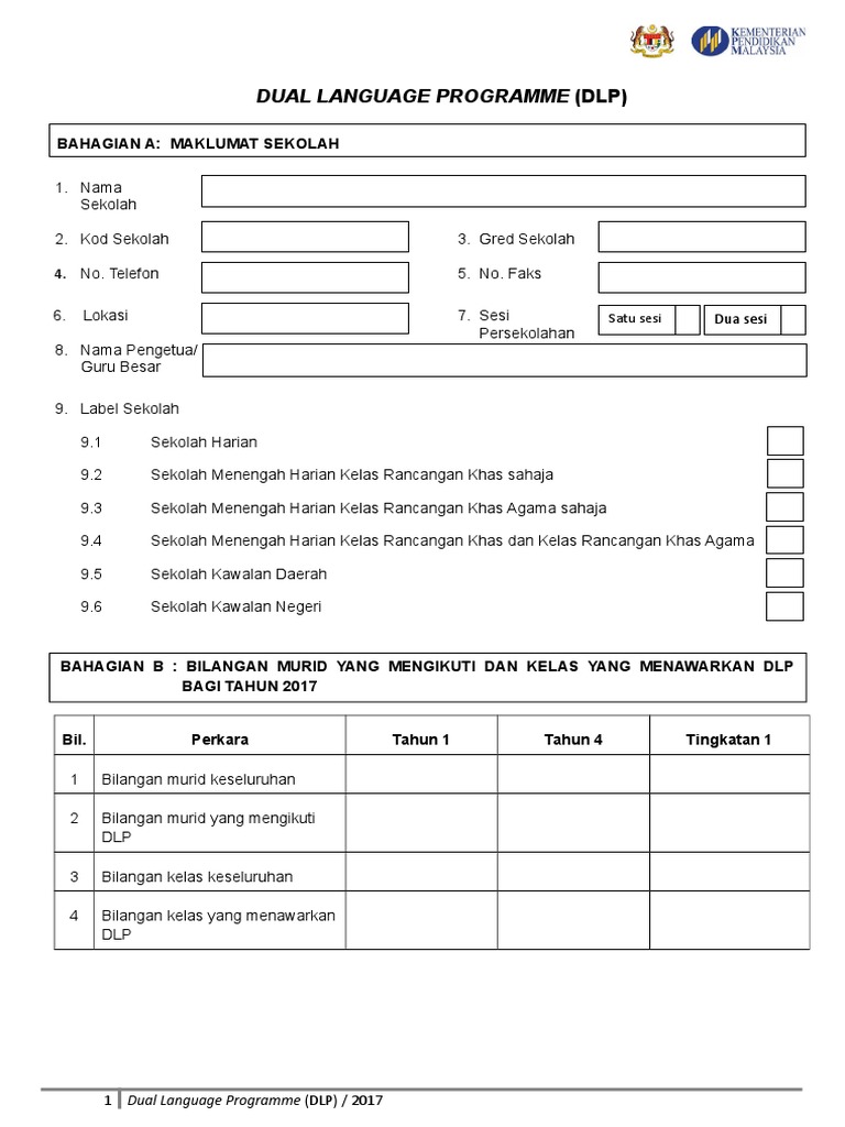 A1 Borang Kesediaan Sekolah Untuk Program Dwi Bahasa v2 | PDF