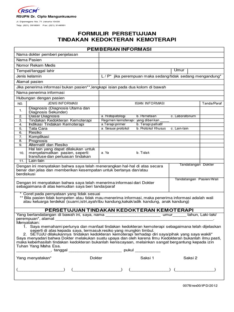 Formulir Informed Consent Kemoterapi PDF | PDF