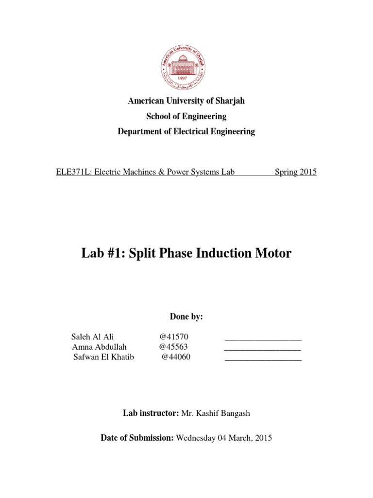 Split Phase Induction Motor Lab Report | PDF | Power Supply ...