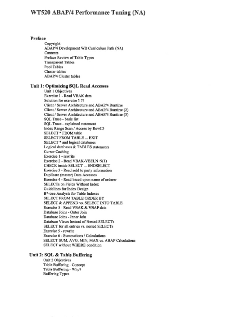 ABAP Performance Tuning Guide | PDF