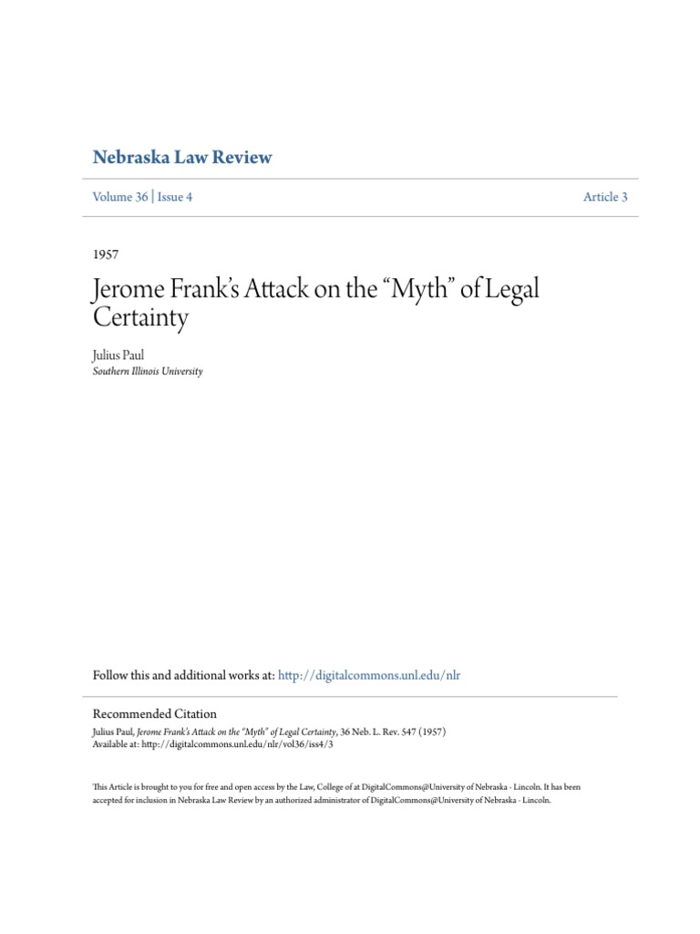 Share-Jerome Frank Attack On The ?myth? of Legal Certainty | Download ...