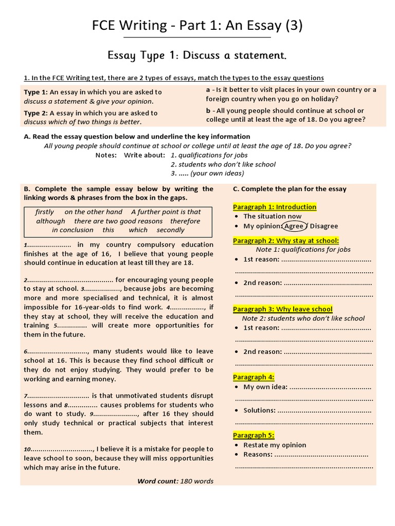 FCE Essay Writing Guide: Discussing Statements | PDF | Essays ...