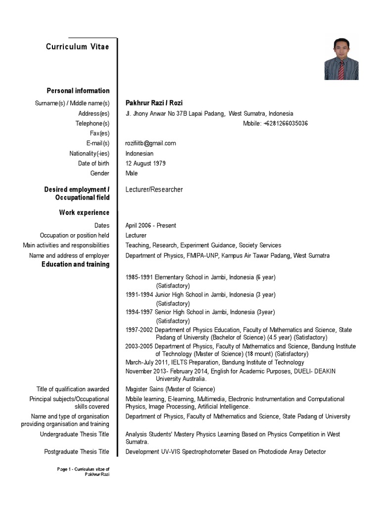 CV Pakhrur Razi | PDF | Educational Technology | Multimedia
