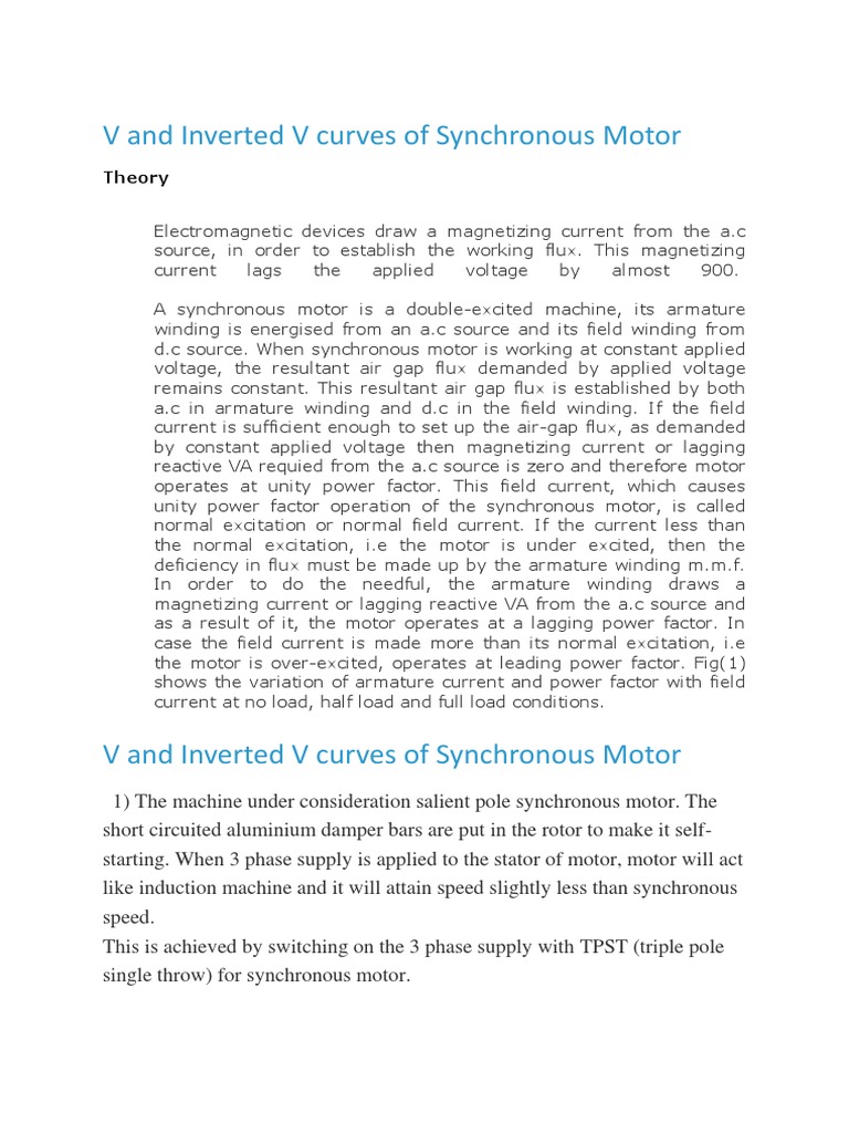 V and Inverted V Curves of Synchronous Motor | PDF | Electrical ...