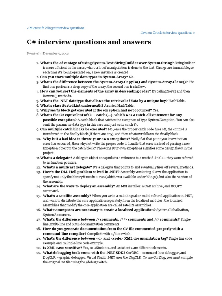 C# Interview Questions and Answers: Microsoft Win32 Interview Questions Java On Oracle Interview ...