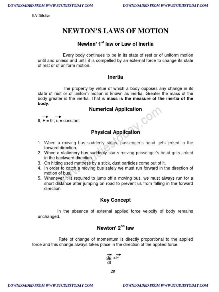 Class 11 Newton's Laws of Motion Notes | PDF | Tension (Physics ...