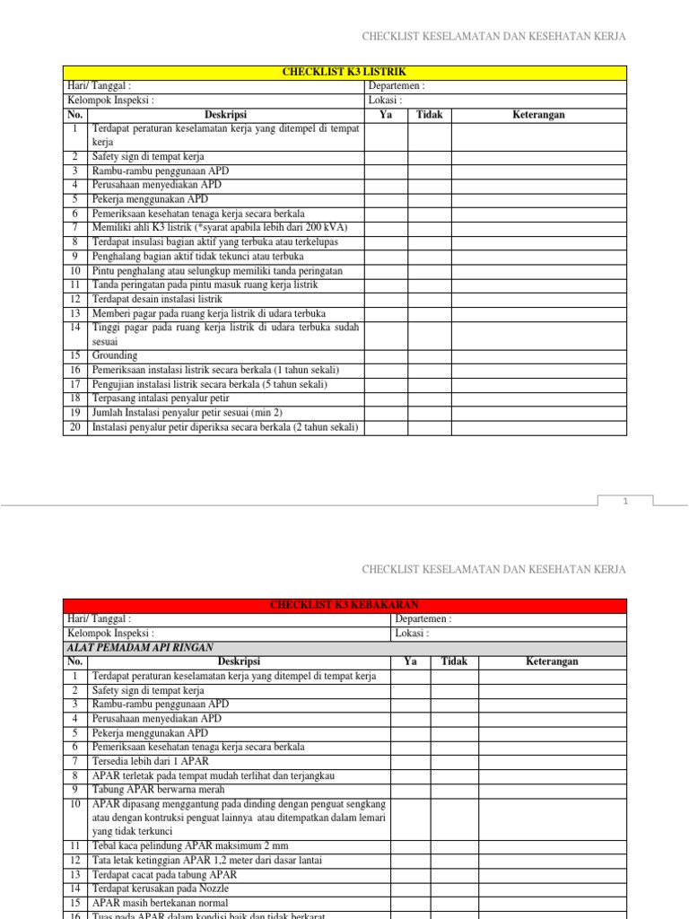 Checklist k3 Listrik | PDF