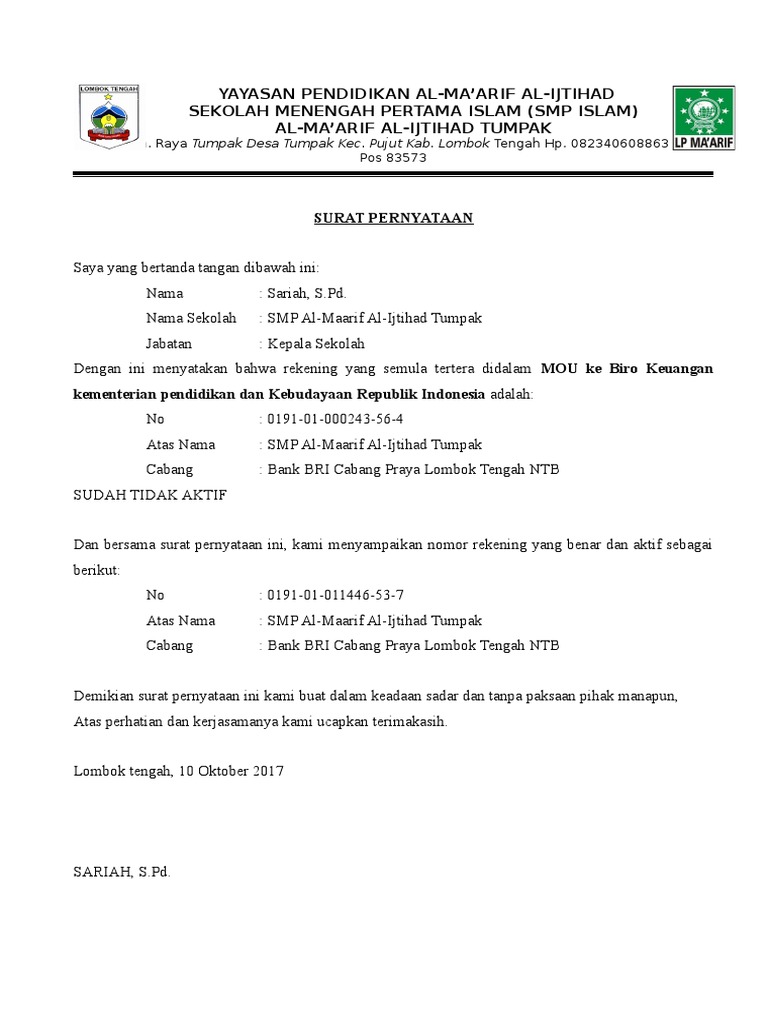 Surat Keterangan Bank | PDF