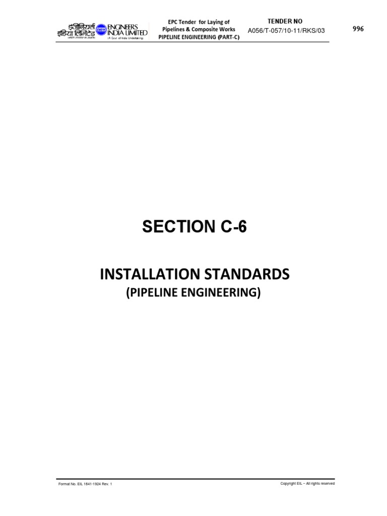 EIL Installation Standards | PDF | Pipeline Transport | Pipe (Fluid Conveyance)