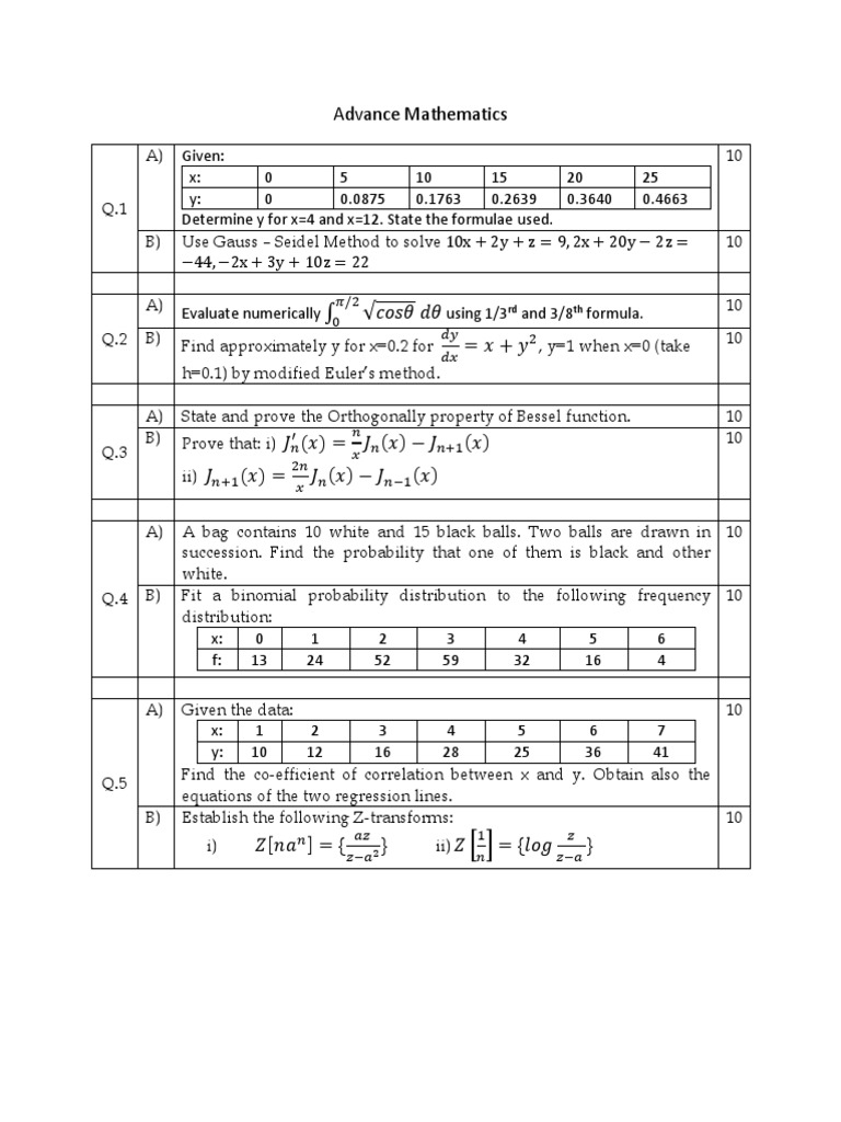 Advance Mathematics Problems and Solutions | PDF