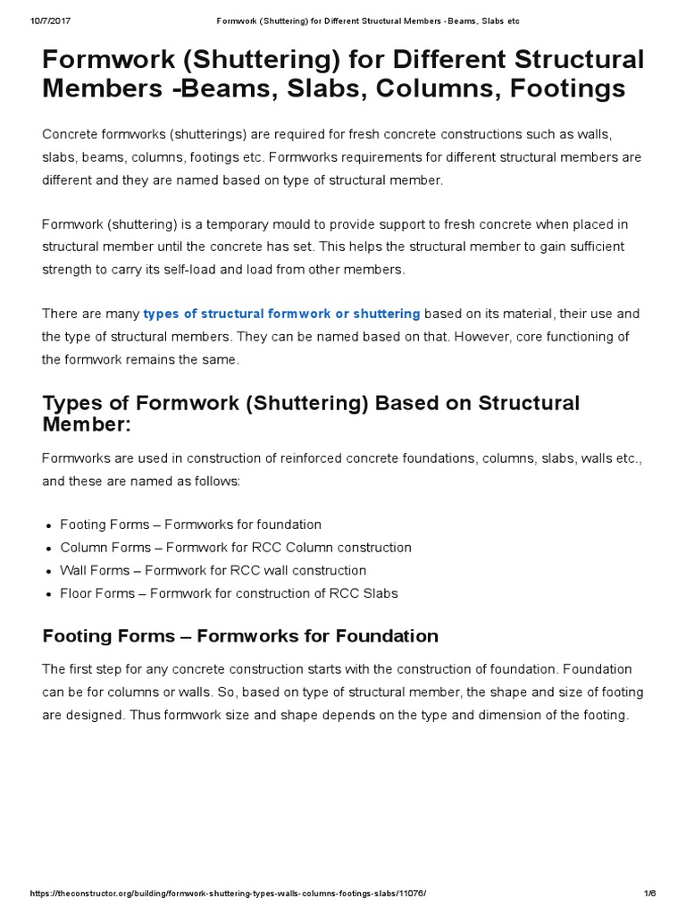 Formwork (Shuttering) For Different Structural Members - Beams, Slabs ...