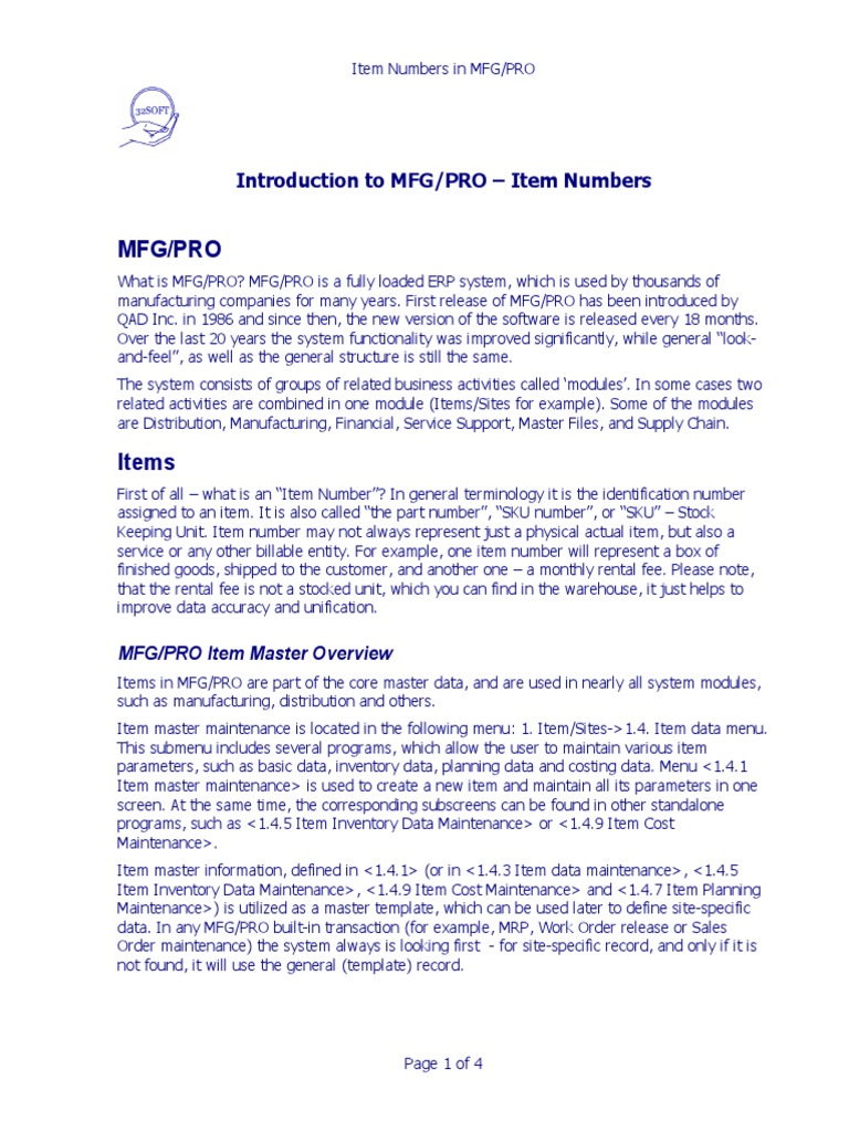 An In-Depth Guide to Item Master Data Management in MFG/PRO ERP Systems ...