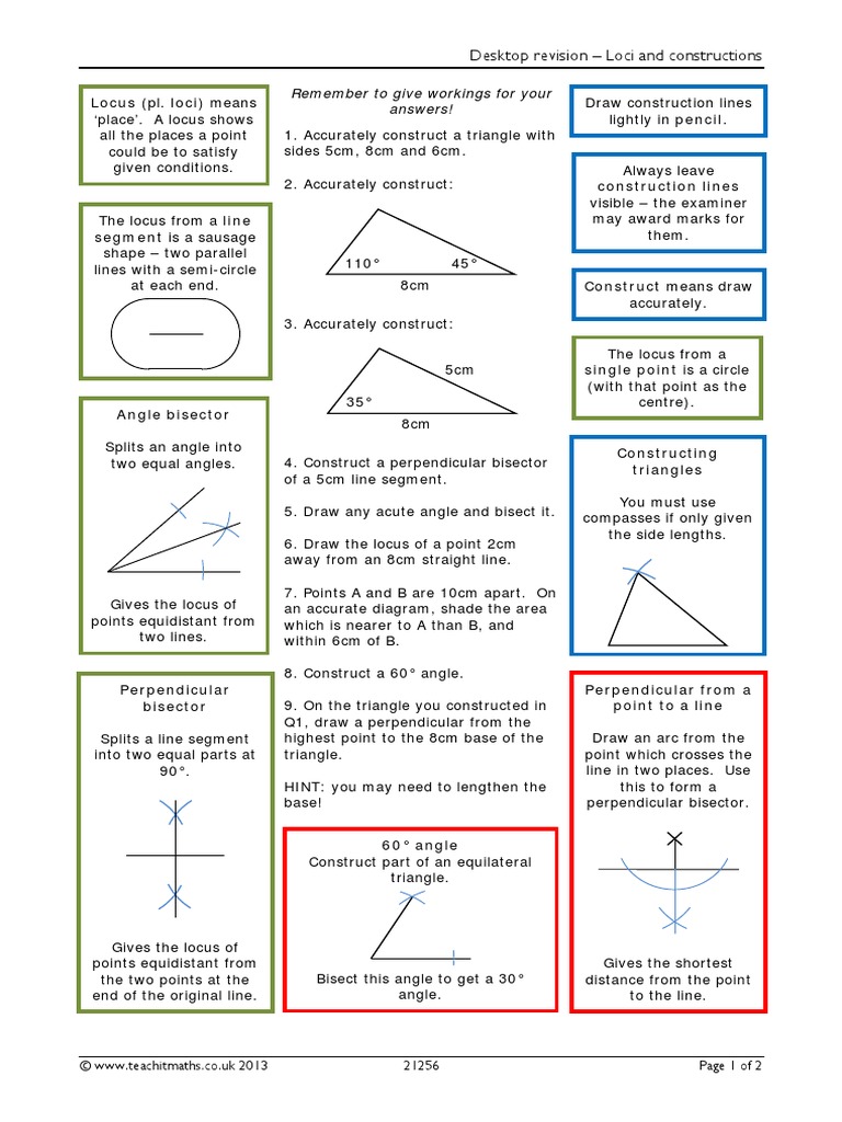 Locus (Pl. Loci) Means: Desktop Revision - Loci and Constructions | PDF ...
