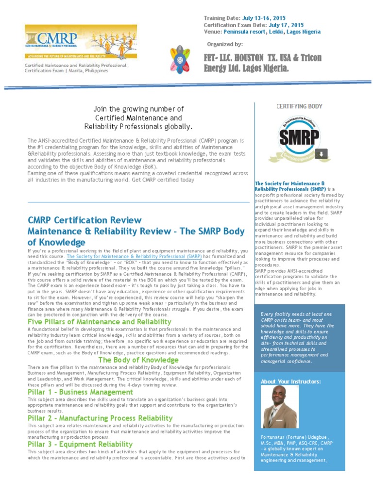 CMRP Certification Flyer | PDF | Reliability Engineering | Certification