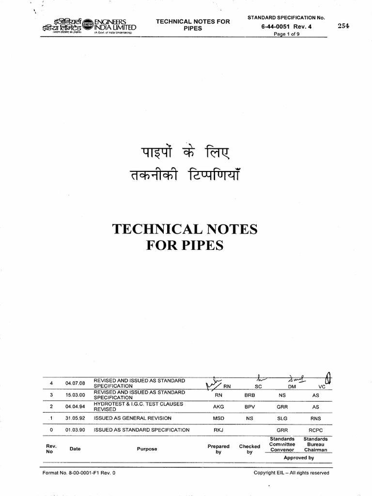 EIL Technical Notes For Pipes | PDF