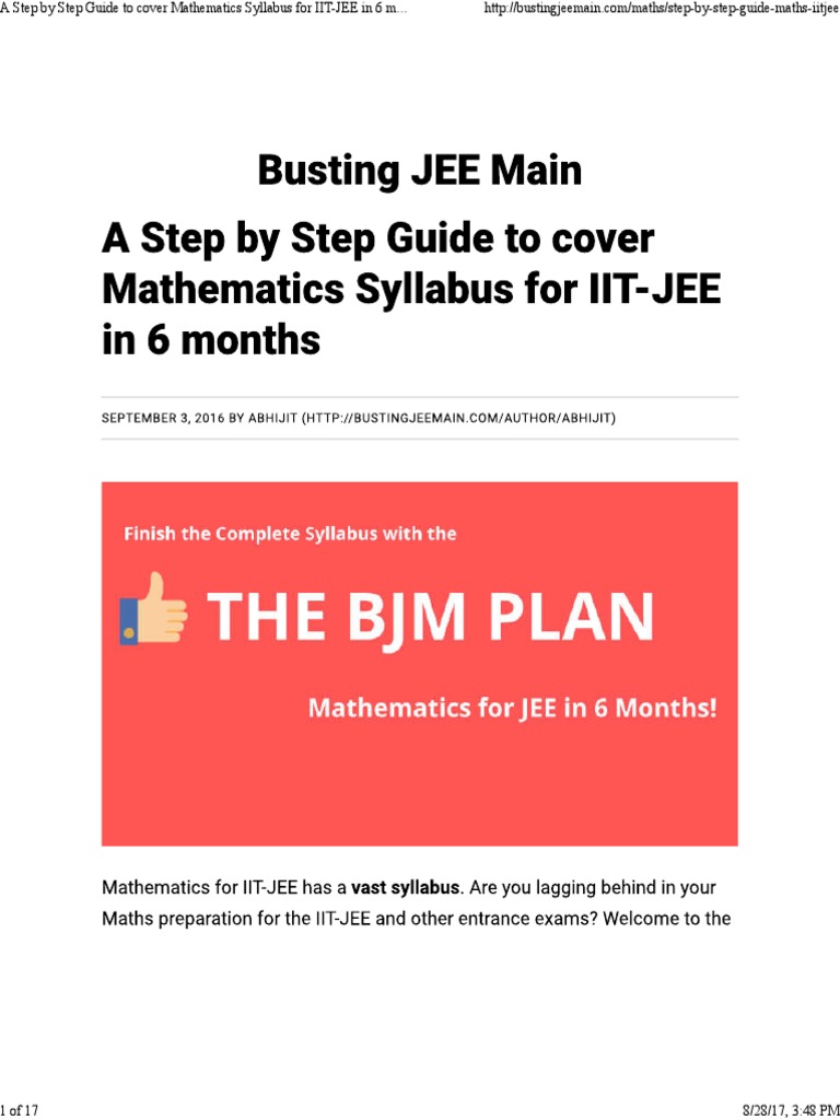 IIT-JEE Math Syllabus Guide in 6 Months | PDF | Standardized Tests ...