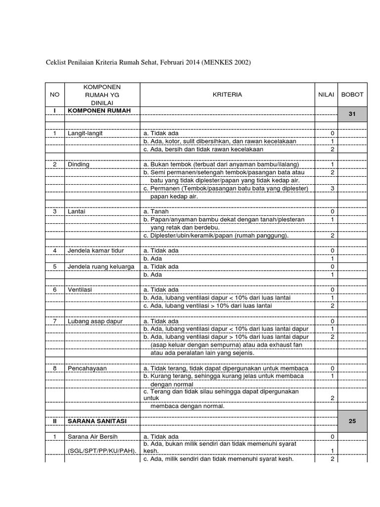 Form Penilaian Rumah Sehat | PDF