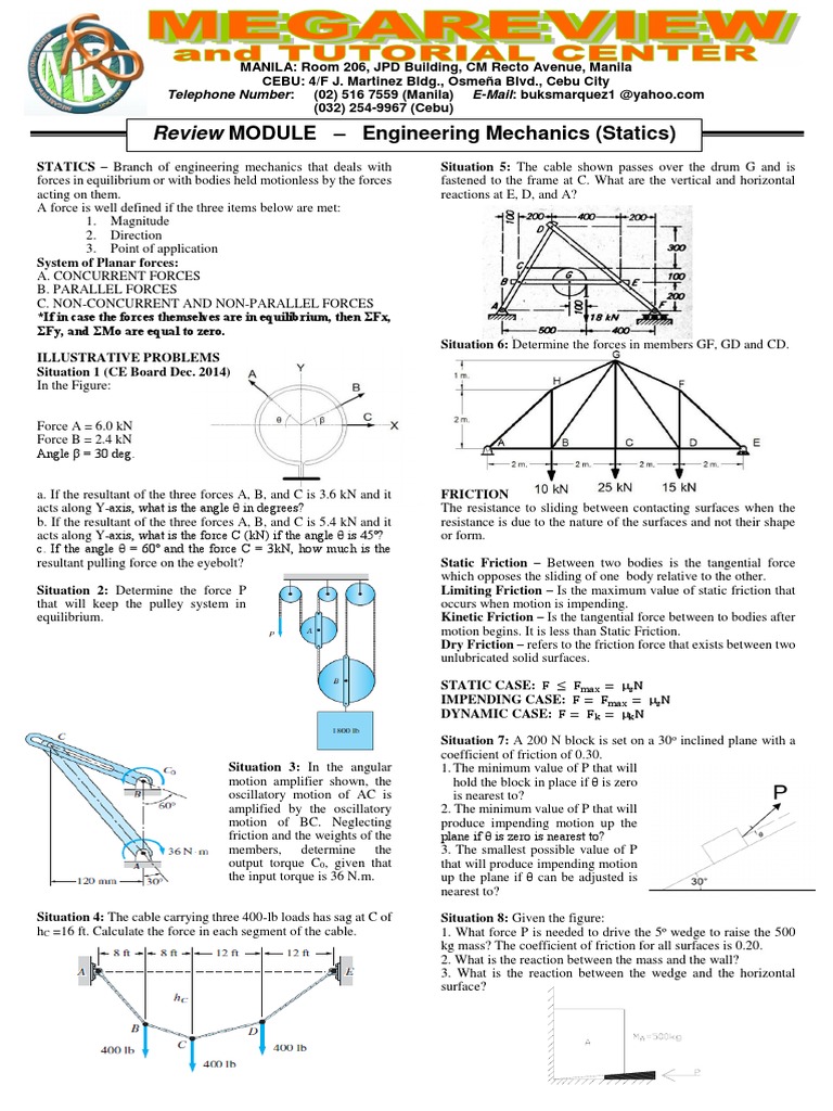 Module 1 Statics | PDF | Friction | Force
