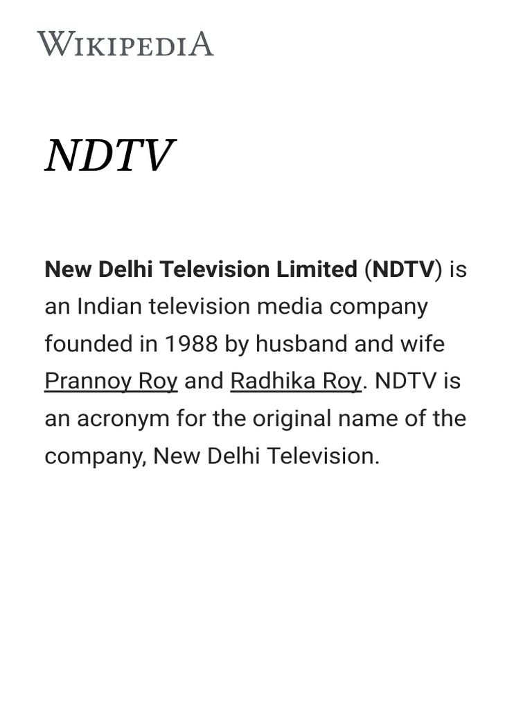 New Delhi Television Limited (NDTV) Is | PDF | Economy Of India | Mass ...