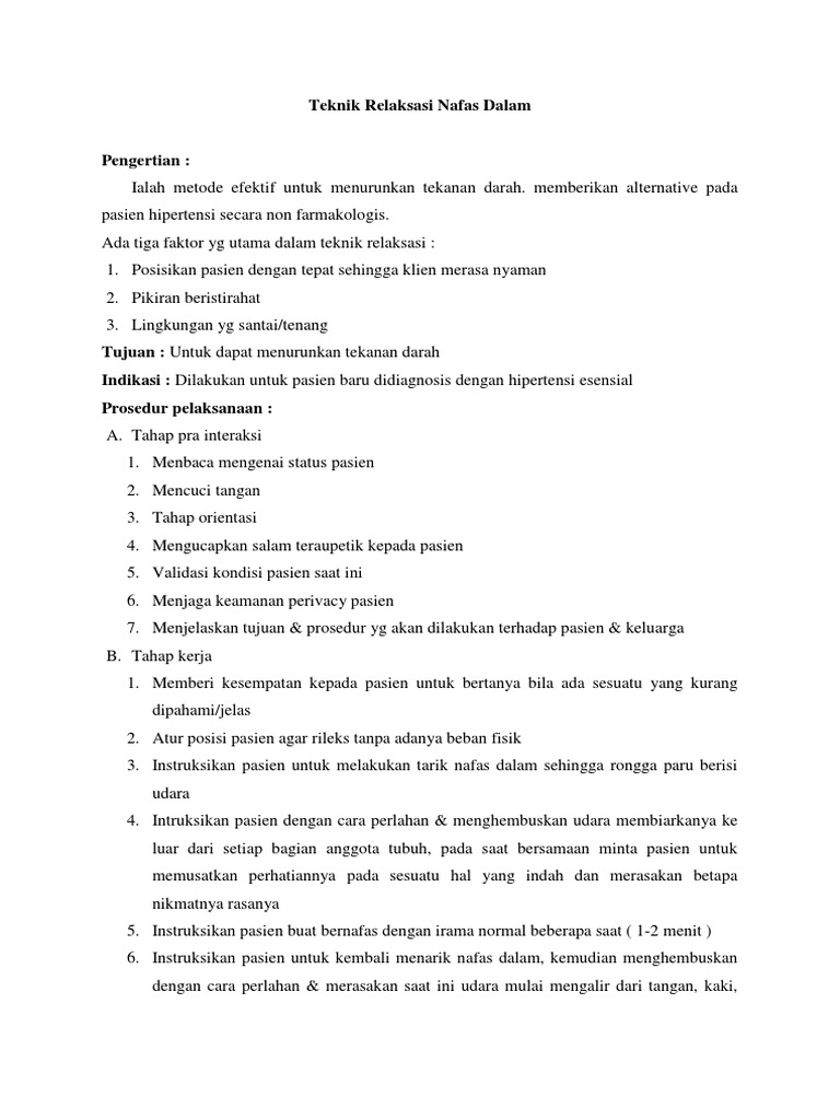 SOP Teknik Relaksasi Nafas Dalam | PDF
