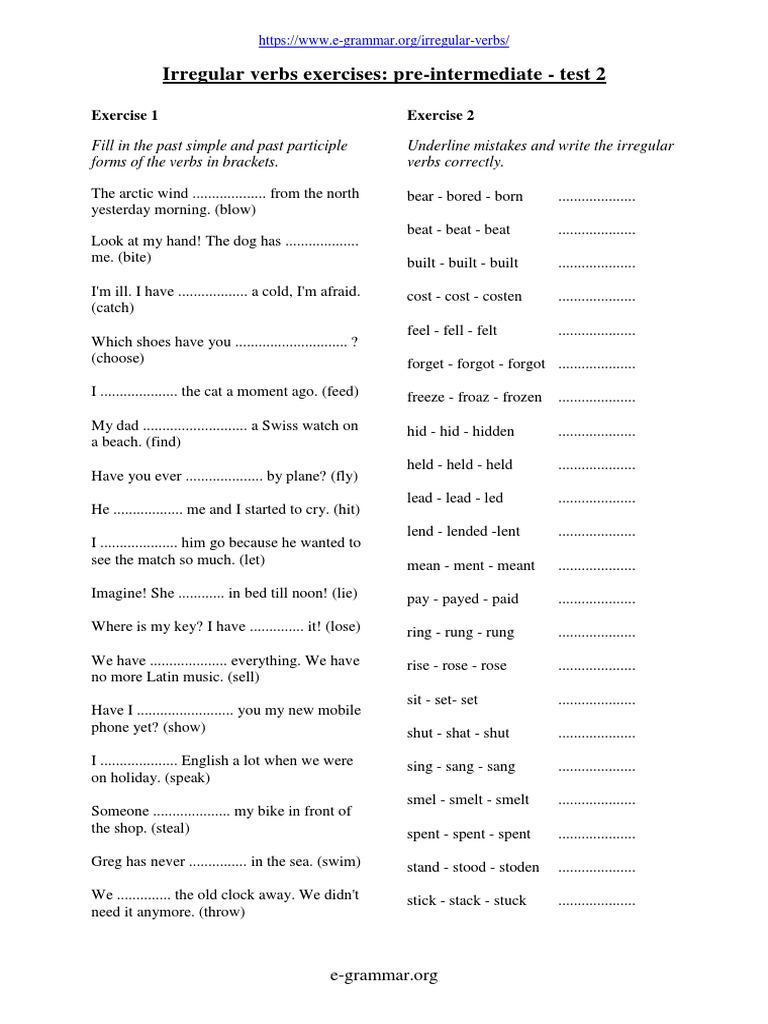 Irregular Verbs Test 2 | PDF | Semantic Units | Grammar